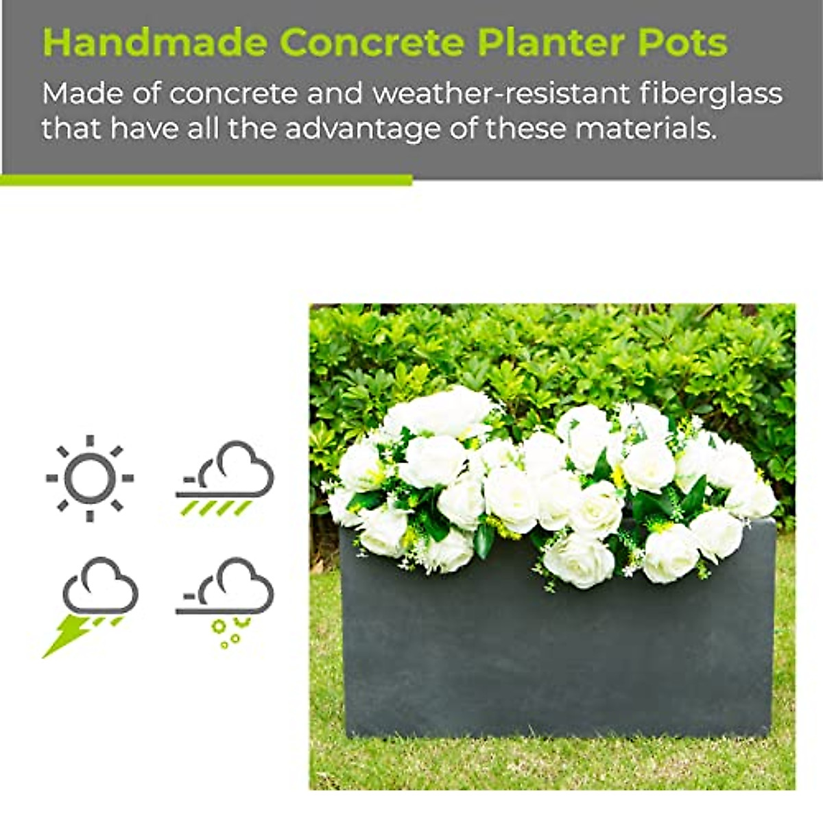 Kante 31.1" L Long Rectangular Concrete Planter, Large Outdoor Indoor Garden Pots with Drainage Hole and Rubber Plug, Charcoal
