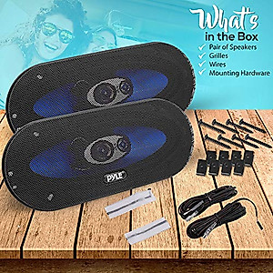 Pyle 3-Way Universal Car Stereo Speakers - 300W 4" x 10" Triaxial Loud Pro Audio Car Speaker Universal OEM Quick Replacement Component Speaker Vehicle Door/Side Panel Mount Compatible PL410BL (Pair)