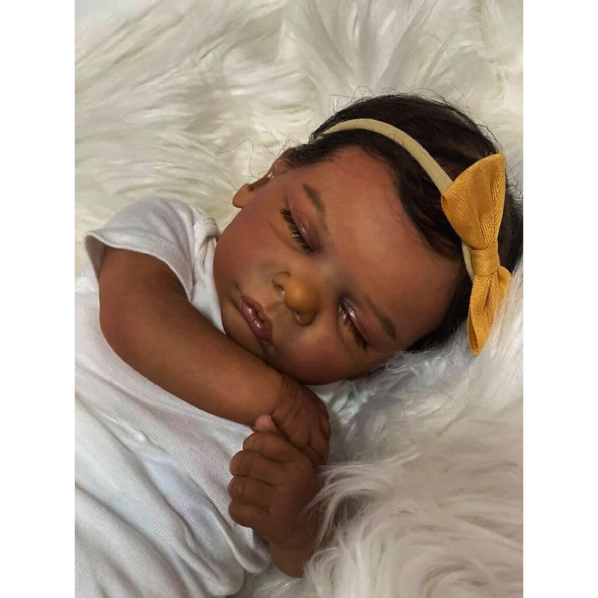 Angelbaby Realistic African American Reborn Baby Dolls Black Girl 19 Inch Life Like Sleeping Newborn Real Silicone Baby Doll Brown Skin Bebe Reborn Ethnic Alive Doll Sets Girl Boy Toys Birthday Gift