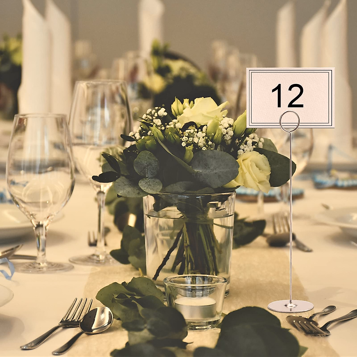 Tosnail 12 Pack 12" Tall Stainless Steel Table Number Holder Table Card Holder Table Number Stand Place Card Holder Table Photo Holders