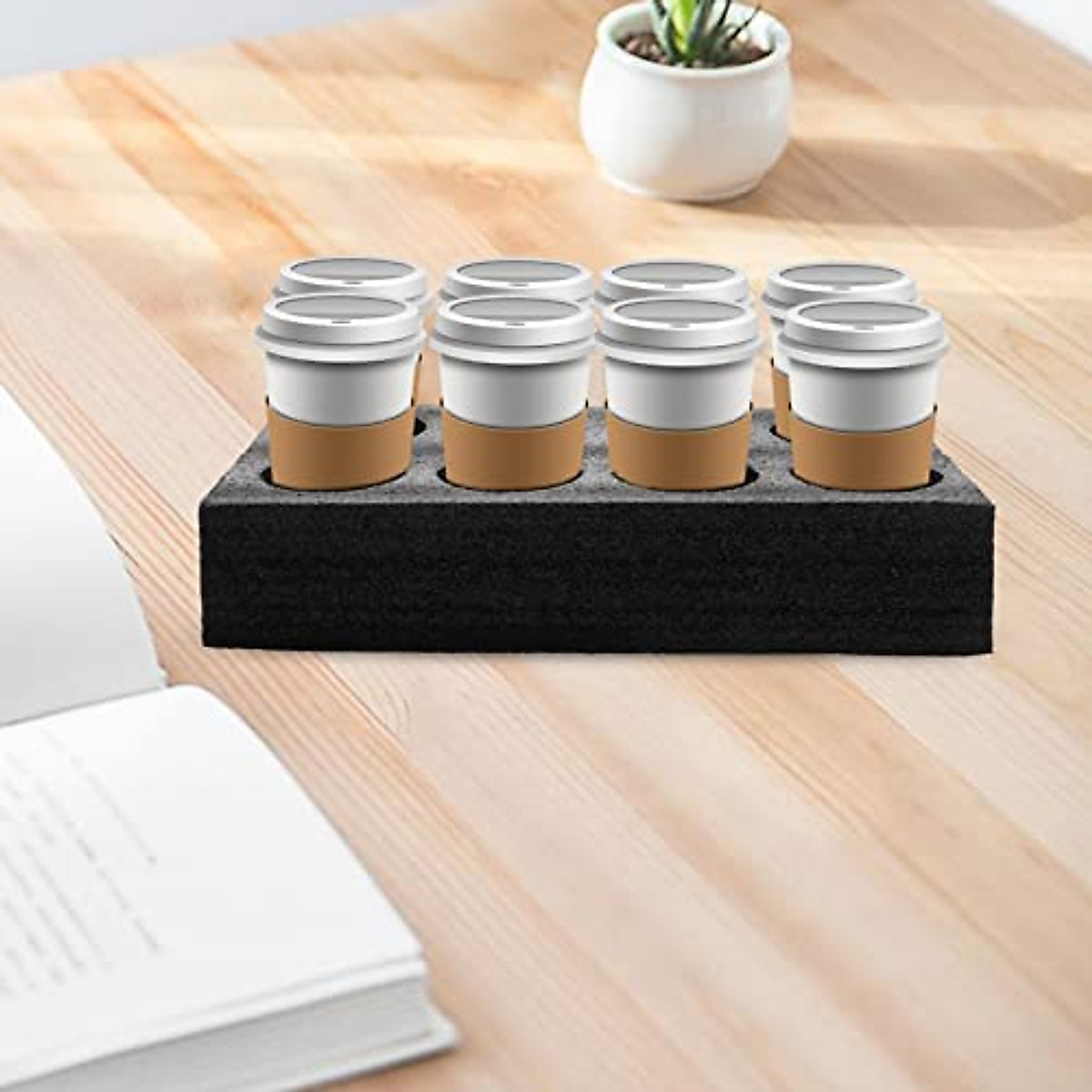 Drink Takeout Holder Disposable Foam Takeout Cup Holder Take Out Beverage Tray for Hot and Cold Cup Carrier Takeout Cafe and Restaurant Food Service Black Model Cup Holder