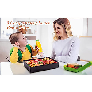 TOPINCN 5 Compartment Lunch Container, Portable Plastic Bento Box Microwavable Lunch Boxes with Lids Multi-use Food Storage Container for Picnic Home Office, 10.63x 8.07x 1.97inch