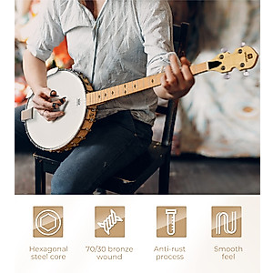 Vangoa Banjo Strings, Vacuum-sealed Packaging Duable Banjo Strings 5 String Set, 70/30 Bronze Stainless Steel, Medium 9-26