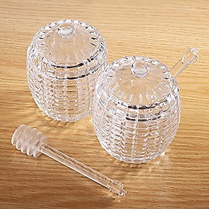 ZEAYEA 2 Pack Honey Jar with Dipper and Lid, 8 oz Glass Honey Pot Container, Clear Honey Holder Dispenser for Home Kitchen, Beehive Honey Dish for Store Honey and Syrup, Dishwasher Safe