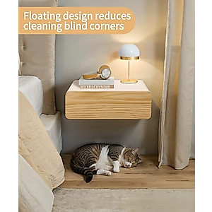 SUMGAR Floating Nightstand White with Drawers Modern Bedside Table Organiser Fully Assembled Shelf Small Spaces Wall Mounted Storage Wood Furniture for Bedroom Home Decor