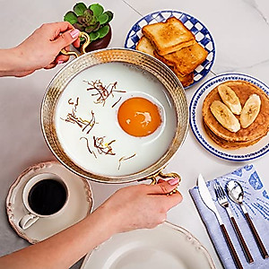 Crystalia Authentic Hammered Copper Pan, Traditional Handmade Copper Skillets for Cooking, Copper Egg Fry Omelet Pan with Ergonomic Metallic Handles, Hammered Copper Cookware (9.5 Inch)