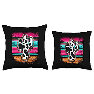 Western Serape Cactus designs Western Leopard Cheetha Serape Cow Cactus Turquoise Pink Throw Pillow, 18x18, Multicolor