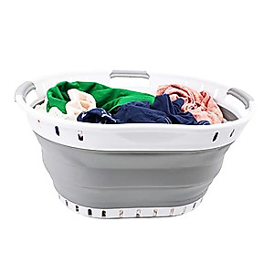 SAMMART 25L (6.6 gallon) Collapsible Plastic Laundry Basket - Foldable Pop Up Storage Container/Organizer - Space Saving Hamper/Basket (White/Grey)