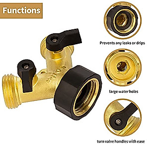 AUTOMAN Hose Splitter 2 Way | Brass Garden Hose Splitter | 100% Rustproof Water Hose Splitter with Adjustable Flow Valves | Seamless Design & 2 Extra Rubber Washers | 3/4" Y Connector Hose Adapter.