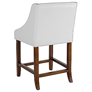 Flash Furniture Carmel Series 24" High Transitional Walnut Counter Height Stool with Nail Trim in White LeatherSoft, Set of 2