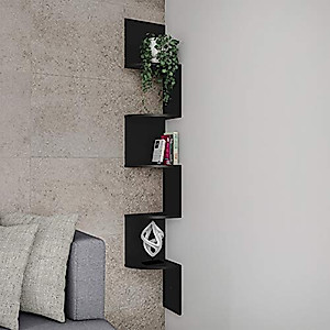 Lavish Home (Black Floating Corner Shelf-5 Tier Wall Shelves with Hidden Brackets to Display Décor, Books, Photos, More-Hardware Included, 11" X 8" X 48.5"