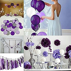 Purple Bridal Shower Decorations Bachelorette Party Decorations Purple Silver White Tissue Pom Pom Bride To Be Banner Purple White Balloons for Engagement Party /Wedding Shower /Hen Party