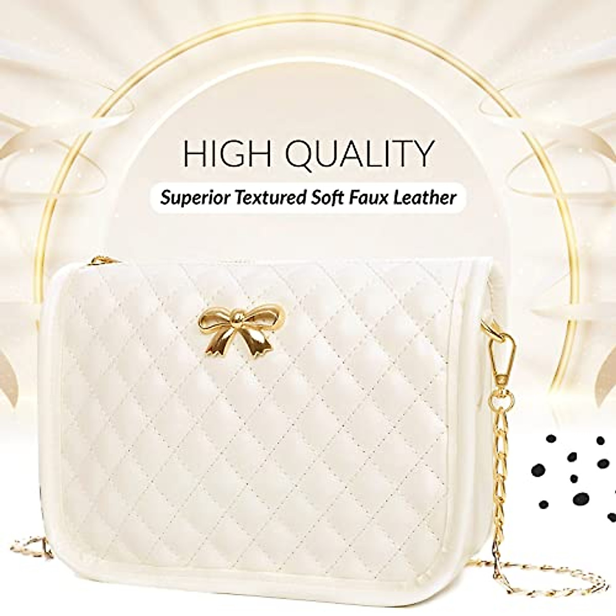 H HANBELLA - A FASHION TRENDY COLLECTION. FOREVER. - Small Crossbody Purse for Womens and Girls - Cute Off White Shoulder Bow Bag Quilted Leather Handbag - Satchel for Ladies and Teens