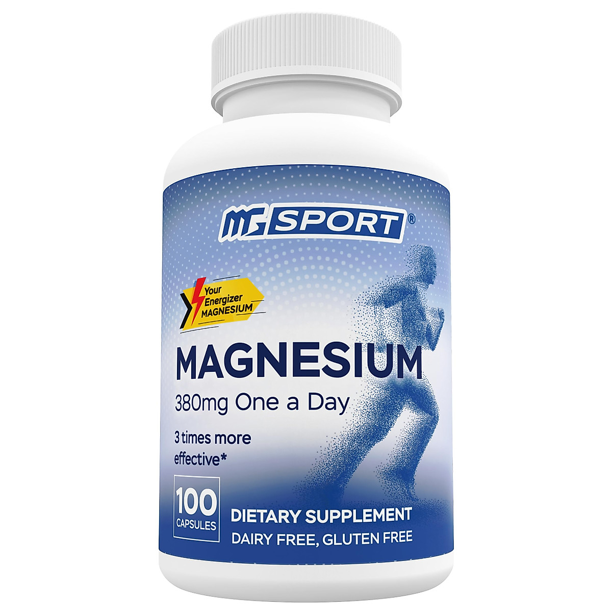 Magnesium Supplement Complex MGSPORT - High Absorption Supplement with Vitamins B6, D, E - Relieves Leg Cramps & Muscle Support - 100 Servings