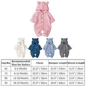Toddler Baby Boy Girls Cartoon Bear Winter Hooded Jumpsuit Cotton Knitted Sweater Romper Long Sleeve Breasted Bodysuit Knitwear Hoodie Warm Button Coat Overalls Birthday Outfit Light Blue 0-6 Months