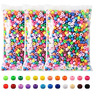 Pony Beads 3600 Pcs 6x9mm Multi-Colored Plastic Craft Beads Set, Bulk Rainbow Hair Beads 24 Assorted Colors for DIY Crafting Jewelry Making Kandi Bracelets