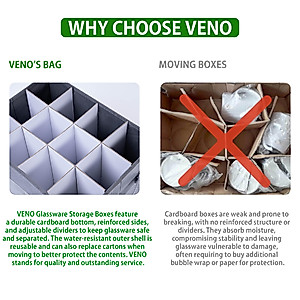 VENO 2 Pack Champagne Flutes Storage Box w/ Lid, Handles, Stemware Transport and Protection, China Storage Containers, Glassware Moving Boxes, Packing Supplies, Cardboard Dividers for 12 Glasses (Champagne Flute – set of 2)