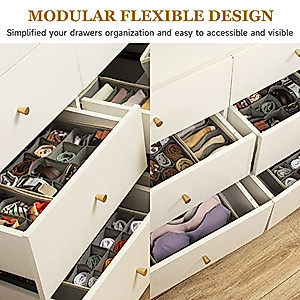 Secret Space Sock and Underwear Organizer 3 Pack, Large Capacity 64 Cell Sock Drawer Organizer Divider, Sturdy Closet Drawer Organizer and Storage Box for Socks, Panties, Ties, Belts, Dark Grey