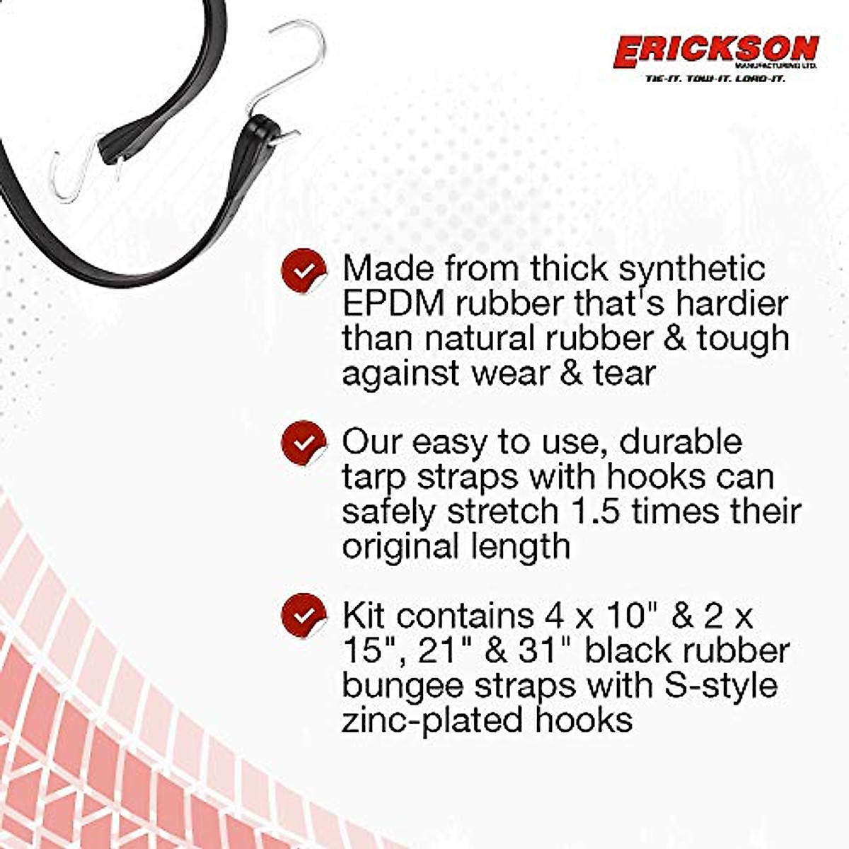 Erickson 06610 Multiple Length EPDM Rubber Tarp Strap, (Pack of 10)