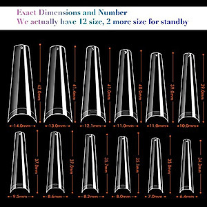 UNA GELLA Fake False Coffin Nails Tips No C Curve 216PCS Extra Long Acrylic Nail Tips For Nail Art / Extension, Home DIY Salon 12 Sizes Gelly Tips, Clear, XXL