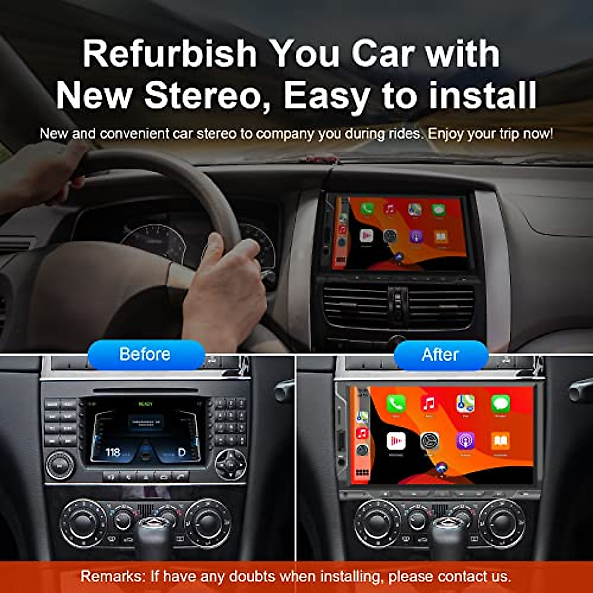 Double Din Car Stereo with CarPlay Android Auto 7 Inch HD Touchscreen Bluetooth Double Din Car Radio with Backup Camera, AM/FM Car Radio Receiver, USB/SD Port, A/V Input, Mirror Link