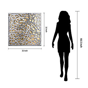 Empire Art Direct Enigma Polished Steel Sculpture Abstract Wall Art with Gold Leaf 3D Metallic Artwork,Ready to Hang,Living Room, Bedroom ＆ Office, 32" x 0.98” x 32