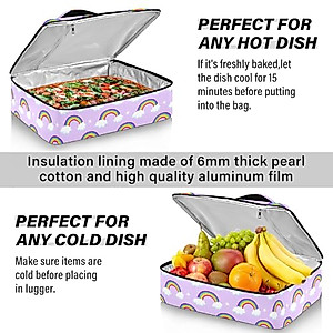 Kcldeci Insulated Thermal Food Carrier Insulated Casserole Carrier for Hot or Cold Food,Magic Rainbows Lovely Insulated Tote Bag for Potluck Cookouts Parties Picnic,Lasagna Lugger