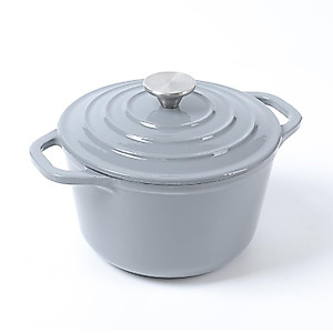 HAWOK Enameled Cast Iron Dutch Oven with Lid, 1.5 Quart Deep Round Dutch Oven with Dual Handles, Grey