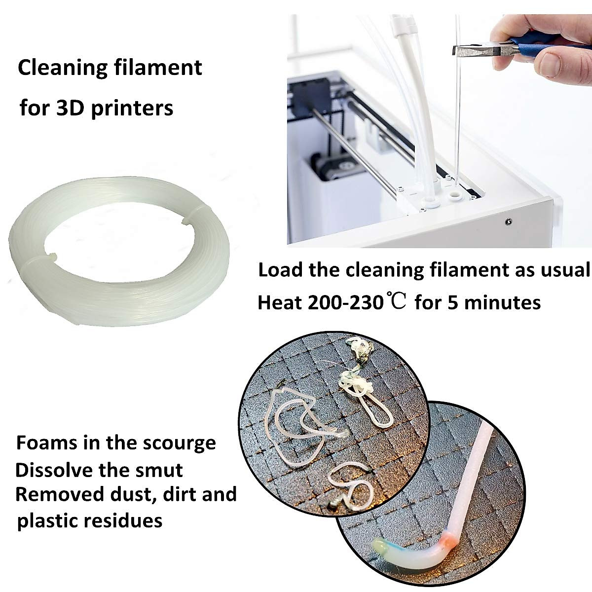 NovaMaker 3D Printer Cleaning Filament 1.75mm Natural, 0.1kg(0.22lb), Dimensional Accuracy +/- 0.05mm, Fit All FDM 3D Printers