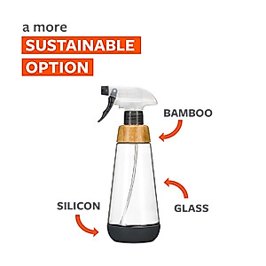 Full Circle Bottle Service - Refillable Glass Spray Bottle for Cleaning - Versatile Stream & Mist Options, Bamboo Details, Silicone Boot - Ideal for Non-Toxic Solutions & Plant Care, 16oz, Gray
