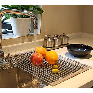 AMZALIBA Roll up Over The Sink Dish Drying Rack Roll-up Drying Rack Kitchen Rolling Dish Drainer Foldable Sink Drying Rack Mat Dish Drying Rack for Kitchen Sink Counter (17.7 inches X11.2 inches )