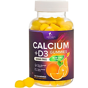 Sugar Free Calcium Gummy Bites Plus 400 IU Vitamin D3, Bone Health & Immune Support - Chewable Calcium Nutrition Supplement, Non-GMO, Orange Flavor Chews - 120 Gummies
