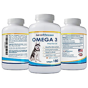 Omega 3 Fish Oil for Dogs - Natural Pet Supplement for Shiny Coat - Wild Caught More EPA & DHA Than Salmon Oil - 180 Capsules No Fishy Smell or Mess - Ideal for Medium Large Dogs