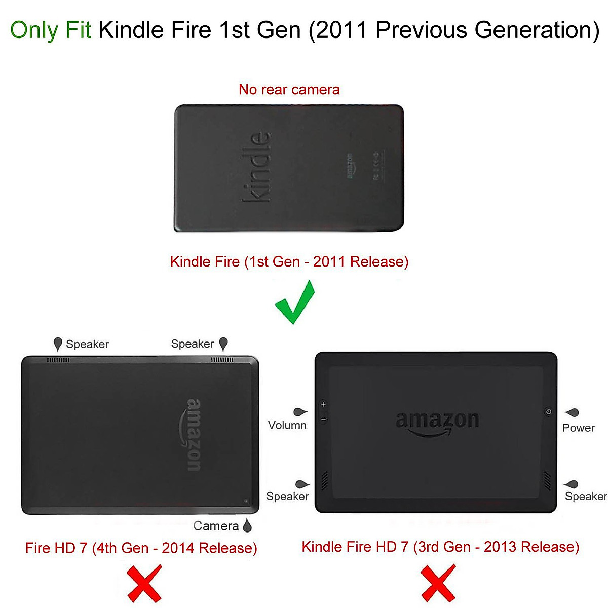 Fintie Folio Case for Kindle Fire 1st Generation - Slim Fit Stand Leather Cover for Amazon Kindle Fire 7" Tablet (2011 Release, no Rear Camera), Black