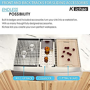 Kichae 30 Inch Farmhouse Sink Stainless Steel, Apron Front Farm Sink for Kitchen, Undermount Workstation Sink with Integrated Ledge, 30x22 Deep Single Bowl Kitchen Sink with Accessories