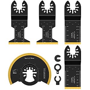JTWEB 5PCS Titanium Oscillating Saw Blades Kit, Titanium Oscillating Multitool Blades for Metal Wood Nails Screws and Hard Material Cutting, Quick Release Oscillating Tool Blades fit Multiple Models
