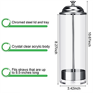 Patelai 201 PCS Plastic Straw Dispenser Drinking Straw Organizer Container with Stainless Steel Lid Transparent Drinking Straw Holder Striped Plastic Straw Plastic Drinking Straw (Fresh Colors)