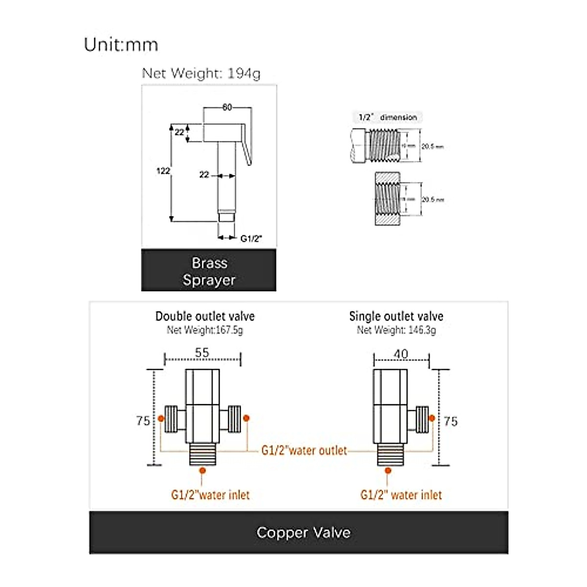 yghlh Toilet Bidet Sprayer Hand Held Douche Kit Shiny Gold Bathroom Cleaner Shower Head (Color : E)