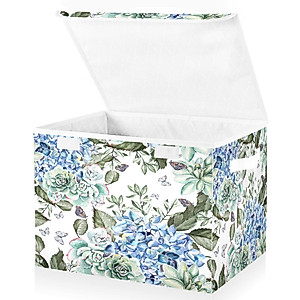 ALAZA Floral Flowers and Leaves Storage Bins with Lids,Fabric Storage Boxes Baskets Containers Organizers for Clothes and Books