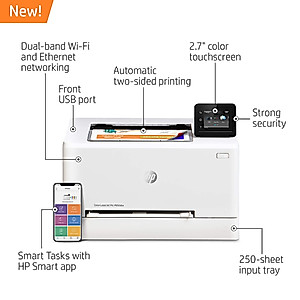 HP Color Laserjet Pro M255dw Wireless Laser Printer, Remote Mobile Print, Duplex Printing (7KW64A), White, One Size (7KW64A#BGJ) (Renewed)
