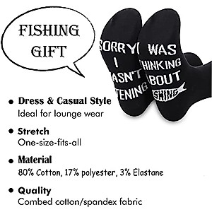 TSOTMO Fishing Socks Fisherman Fisher Gift Sorry I Wasn't Listening I Was Thinking About Fishing Socks Gift For Fishing Lover Fishing Father's Day Gift (Think Fish)