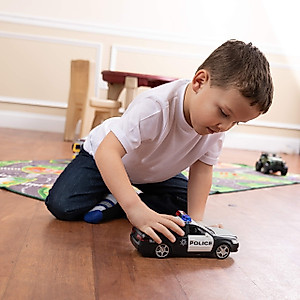 Toy To Enjoy Friction Powered Police Car with Light & Sounds – Heavy Duty Plastic Police Officer Car Toy for Kids & Boys Ages 3 and up – Openable Doors, Detailed Interior Cop Car Toy