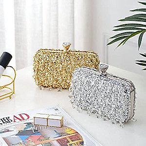 Omatta Women's Evening Handbags,Rhinestone Beaded Sequin Evening Handbags Party Prom Purse Bridal Clutch Purses Fancy Crossbody Bag