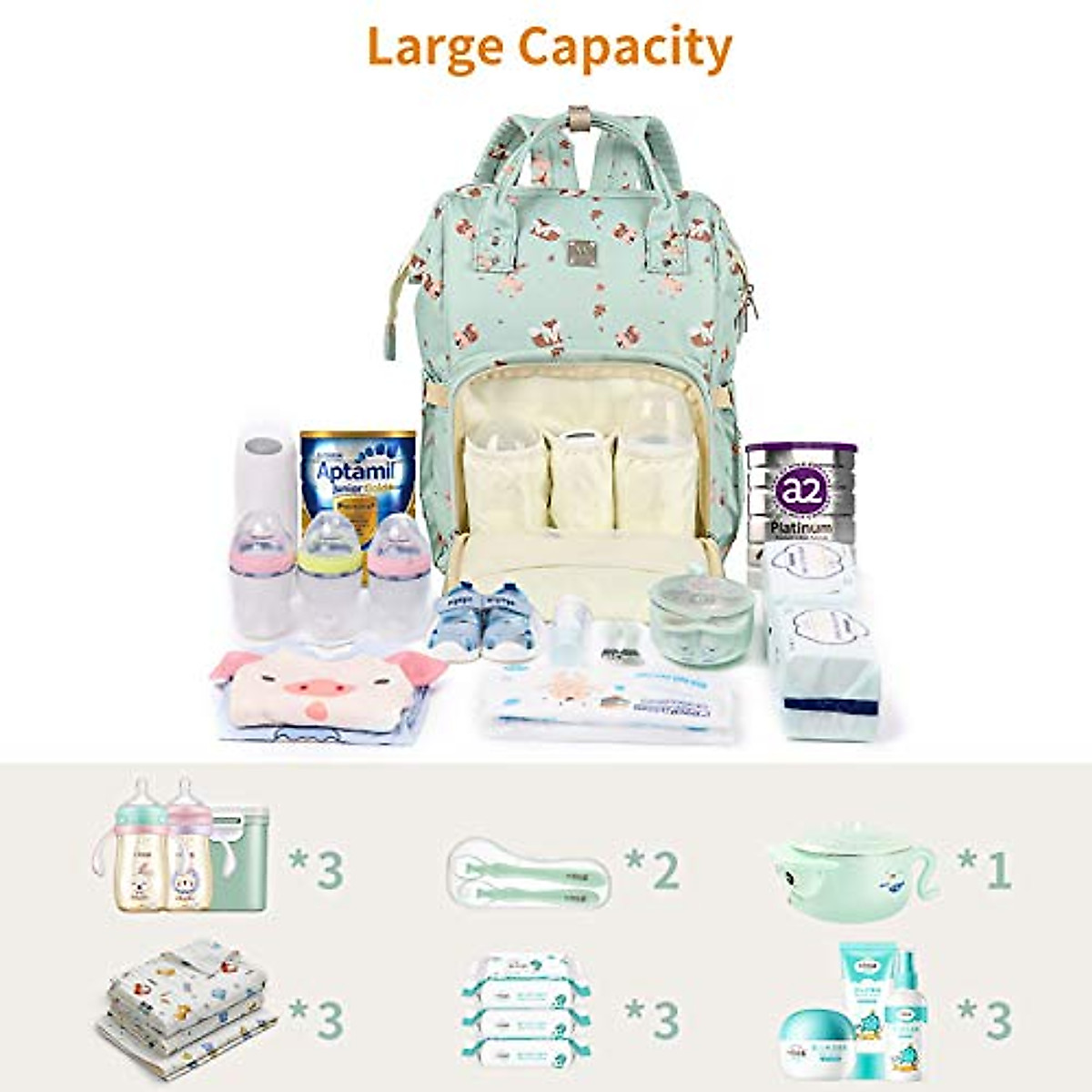 CAMILLEMMA Diaper Backpack for Mom Dad Baby Care, Maternity Nappy Baby Bags for Boys Girls Large Green