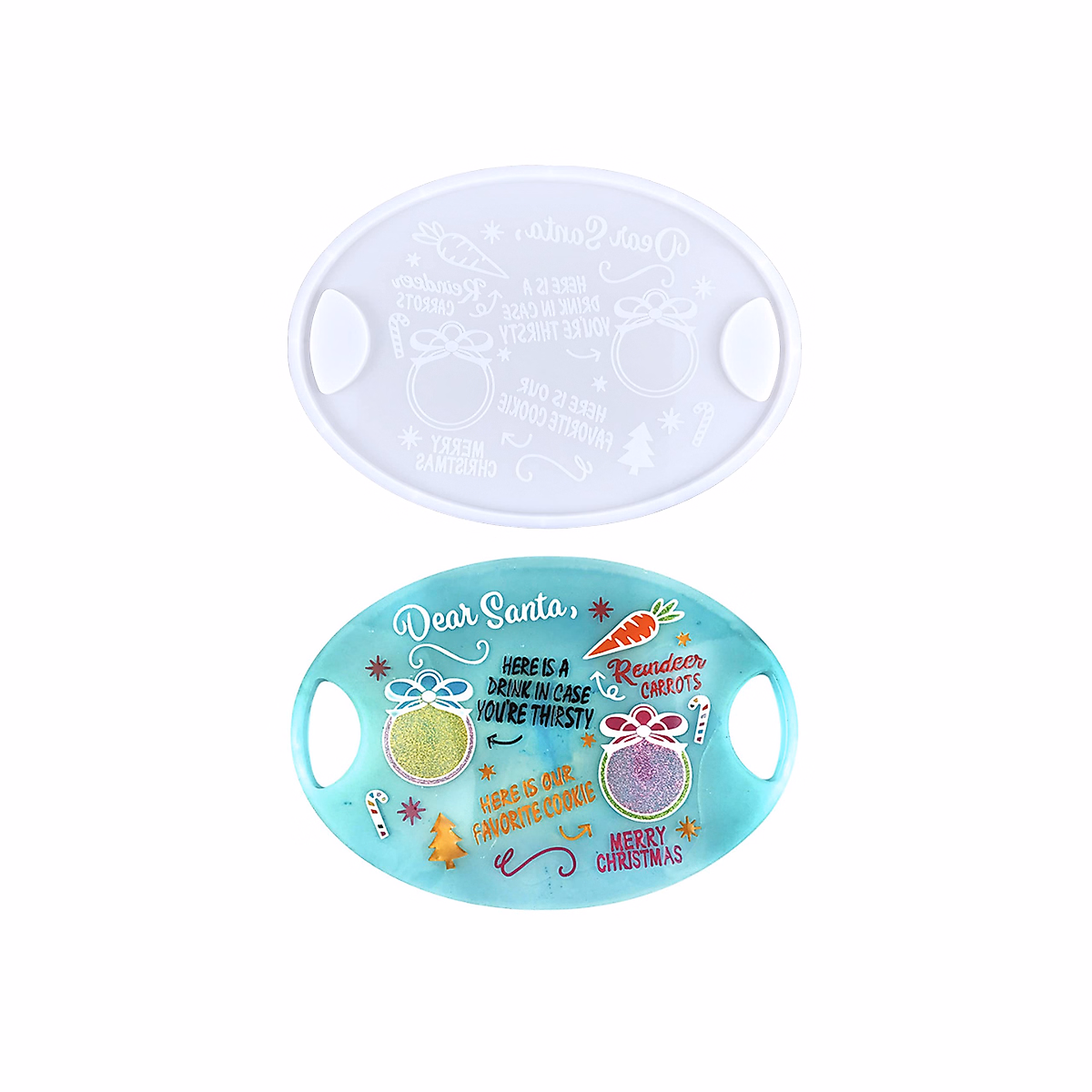 Xidmold Christmas Resin Oval Silicone Mold for Epoxy, Tea, Cookie, Snack Food Tray - Xmas Decorations