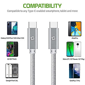 Dual USB-C/PD 60W Fast Charging Cord Compatible with vivo V20 2021 Plus 5Gbps Data Transfer for Power Delivery Hi Capacity Charging (Black)