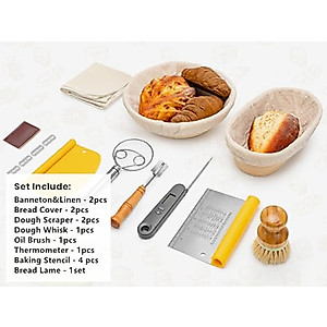 Sourdough Bread Baking Supplies CODOGOY 10 inch Oval & 9 inch Round Banneton Bread Proofing Basket Set Include Food Thermometer