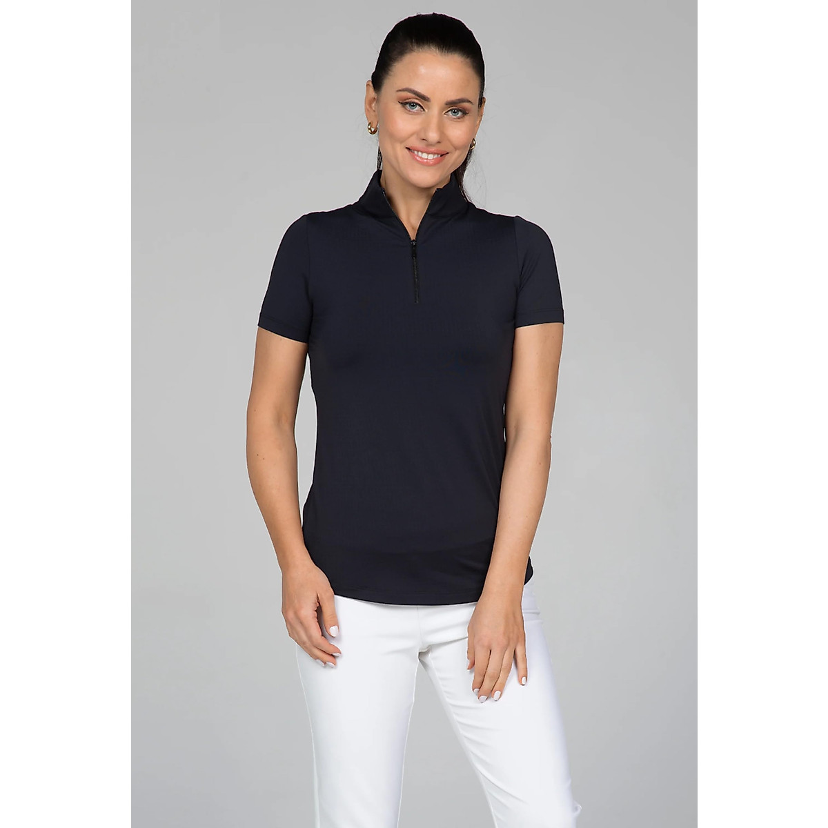 IBKUL Athleisure Wear Sun Protective UPF 50+ Icefil Cooling Short Sleeve Mock Neck Top - 87000 Candy Pink Solid L