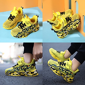 BTKSDAS Kids Shoes Non Slip Lightweight Casual Shoes for Girls Running Gym Golf Athletic Tennis Shoes Girls Sneakers for Kids Black/Yellow Size 3 Big Kid