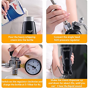 250ML AmazWhip Cream Dispenser For All Cold Applications-Durable Aluminum Alloy Cream Whipper With 3 Decorating Nozzles & 1 Cleaning Brush (Black)